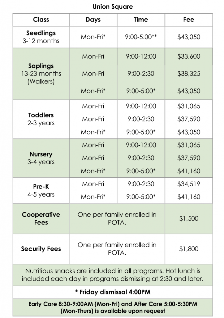 Tuition 2024-2025 - Preschool of the Arts New York City